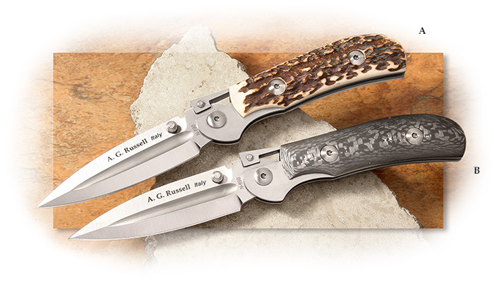 A.G. Russell One-Hand Knife with Dagger Blade Carbon Fiber | AGRussell.com